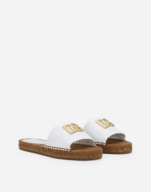 Dolce & Gabbana Nappa Leather Espadrille Sliders With Dg Logo - White