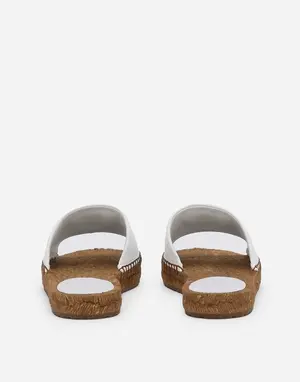 Dolce & Gabbana Nappa Leather Espadrille Sliders With Dg Logo - White
