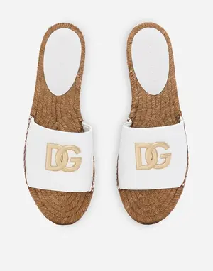 Dolce & Gabbana Nappa Leather Espadrille Sliders With Dg Logo - White