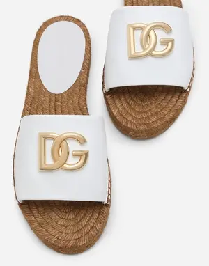 Dolce & Gabbana Nappa Leather Espadrille Sliders With Dg Logo - White