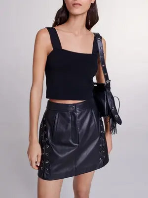 Maje Leather Lace-up Mini Skirt