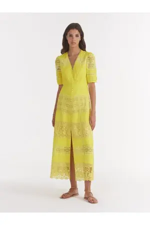 Saloni Lea Long Lace Dress