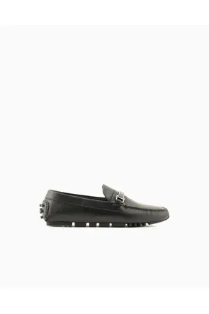 Emporio Armani Pebbled Leather Driving Loafers - Black