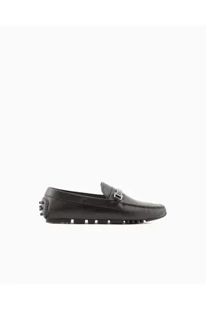 Emporio Armani Pebbled Leather Driving Loafers - Natural