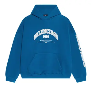 トップス Balenciaga LOGO PRINT HOODIE WIDE FIT Balenciaga Wide Fit Hoodie - Blue | Editorialist