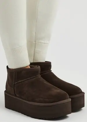 UGG Classic Ultra Mini Suede Flatform Boots - Brown