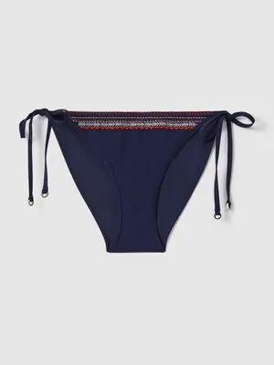REISS Marissa Embroidered Side Tie Bikini Bottom