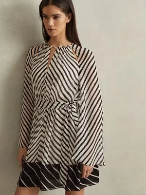 REISS Striped Mini Dress With Cut-out Detailing