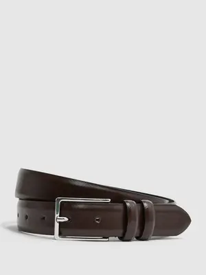 REISS Dante Leather Belt - Chocolate