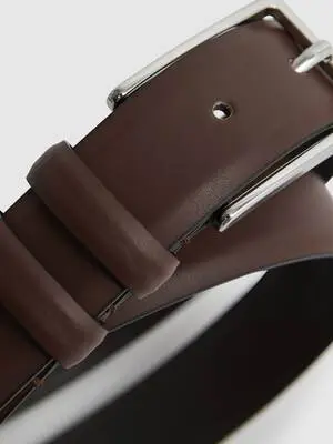 REISS Dante Smooth Leather Belt - Tan