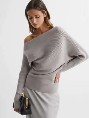 REISS Lorna Asymmetric Drape Knitted Top