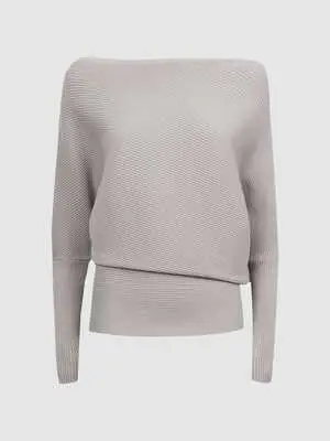 REISS Lorna Asymmetric Drape Knitted Top