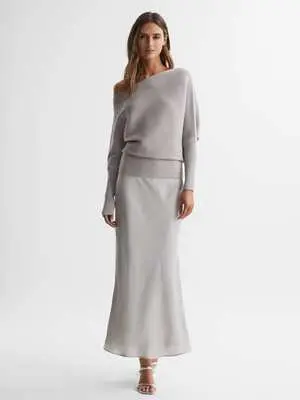 REISS Lorna Asymmetric Drape Knitted Top