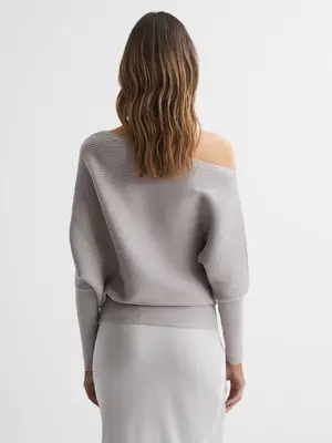 REISS Lorna Asymmetric Drape Knitted Top