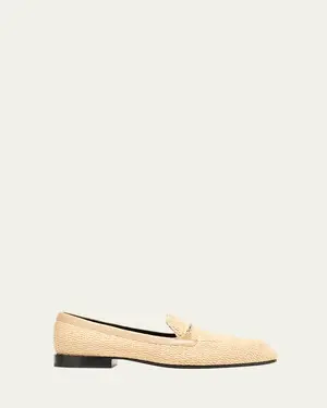 Victoria Beckham Raffia Loafers With Metal Strap - Natural