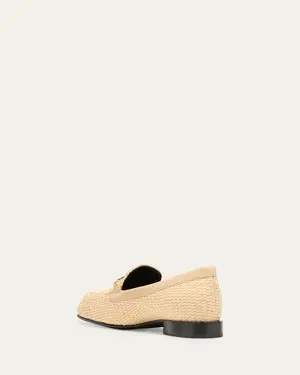 Victoria Beckham Raffia Loafers With Metal Strap - Natural