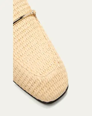 Victoria Beckham Raffia Loafers With Metal Strap - Natural
