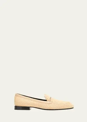 Victoria Beckham Raffia Loafers With Metal Strap - Natural