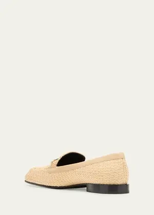Victoria Beckham Raffia Loafers With Metal Strap - Natural