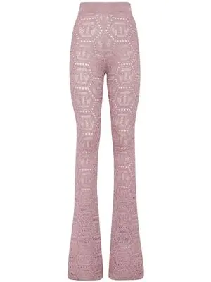Philipp Plein Monogram-pattern Open-knit Trousers - Pink