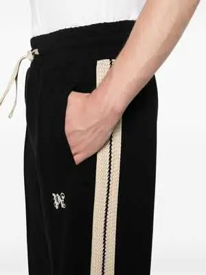Palm Angels Monogram-embroidered Piqué-weave Trousers - Black