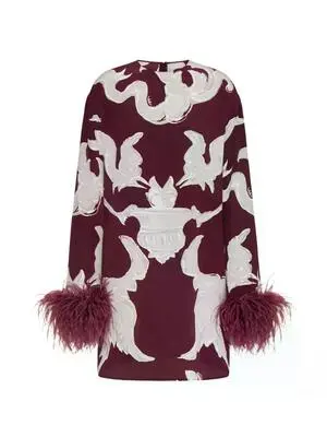 VALENTINO Patterned Midi Dress With Feather Embellishment