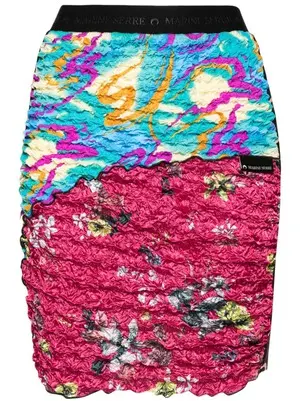 MARINE SERRE Crinkled Patchwork Mini Skirt - Black
