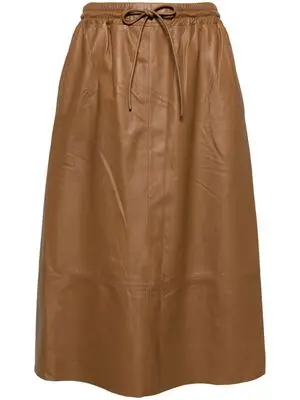 YVES SALOMON Elasticated Waistband Leather Skirt - Brown