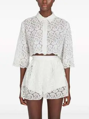 Giambattista Valli Paisley Macramé Cropped Blouse