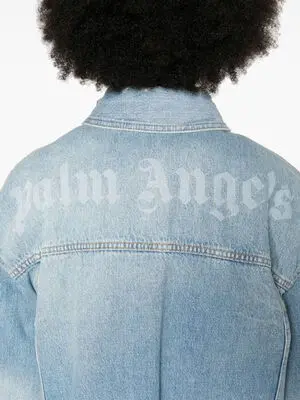 Palm Angels Washed-logo Denim Jacket - Blue