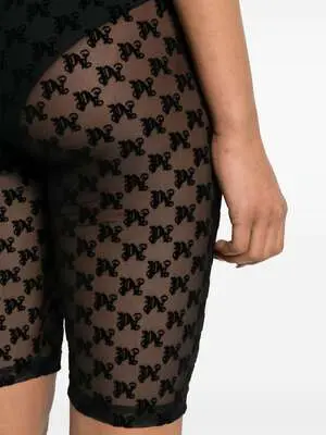 Palm Angels Flocked-logo Mesh Cycling Shorts