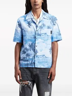 Palm Angels Sunset-print Linen-blend Shirt