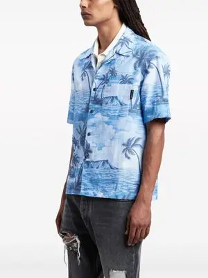 Palm Angels Sunset-print Linen-blend Shirt