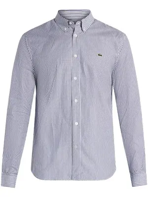 Lacoste Logo-patch Striped Cotton Shirt - White