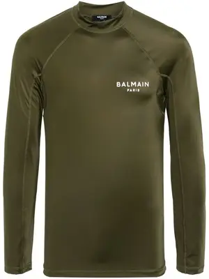Balmain Logo-print Long-sleeve T-shirt - Green