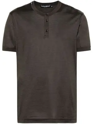 Dolce & Gabbana Silk Henley T-shirt Brown
