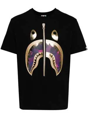 A BATHING APE Shark Print Cotton T-shirt - Black