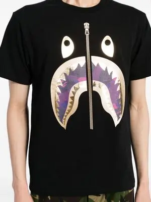 A BATHING APE Shark Print Cotton T-shirt - Black