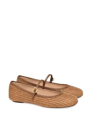 GIANVITO ROSSI Carla Raffia Ballet Pumps - Brown