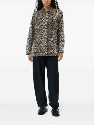 GANNI Leopard Print Canvas Shirt Jacket - Brown