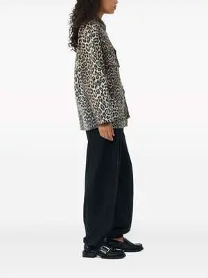 GANNI Leopard Print Canvas Shirt Jacket - Brown