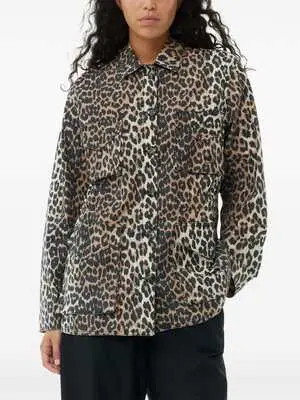 GANNI Leopard Print Canvas Shirt Jacket - Brown