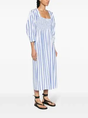 GANNI Striped Poplin Midi Dress - Blue