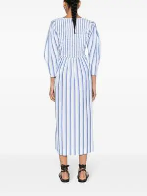 GANNI Striped Poplin Midi Dress - Blue