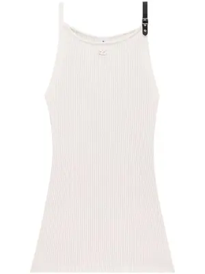 COURREGES Buckle-strap Ribbed-knit Dress - Neutrals