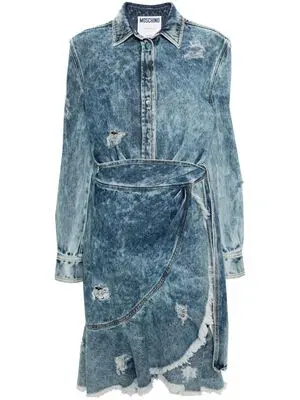 Moschino Wraparound Distressed Denim Shirtdress