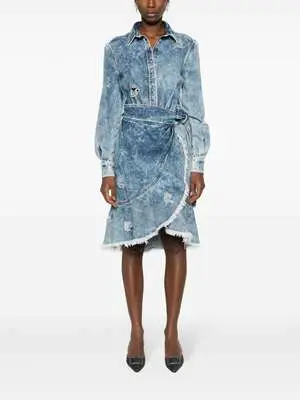 Moschino Wraparound Distressed Denim Shirtdress