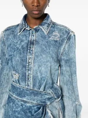 Moschino Wraparound Distressed Denim Shirtdress