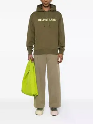 Helmut Lang Logo Print Cotton Hoodie - Brown
