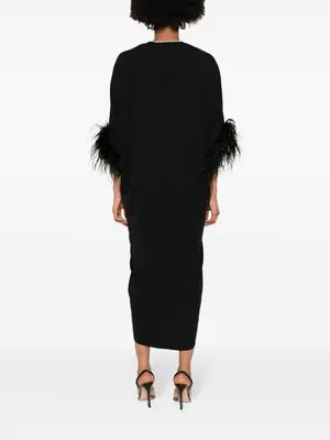 NISSA Feather-trim Midi Dress